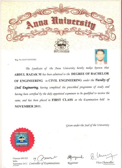 UG- CERTIFICATE- ANNA- UNIV- CHENNAI | PDF