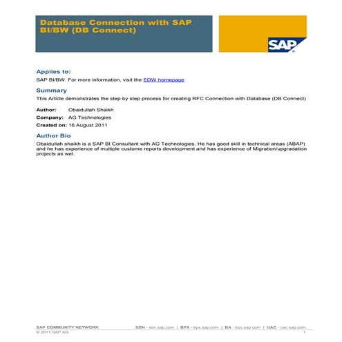 Db connect with sap bw | PDF