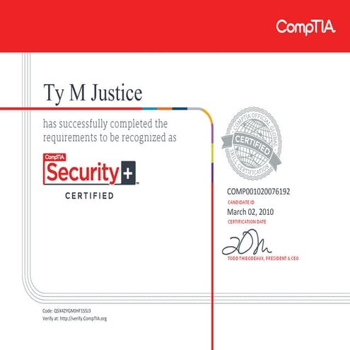 CompTIA Security+ (2008 edition) certificate | PDF
