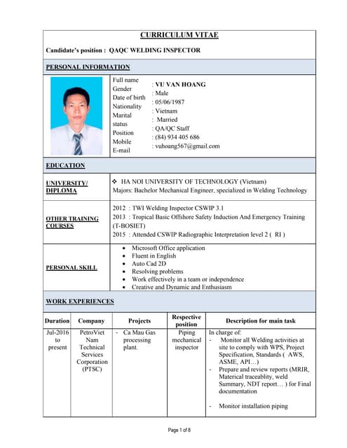 Alex Guerra CWI API 570 Resume | PDF | Construction Industry | Industries