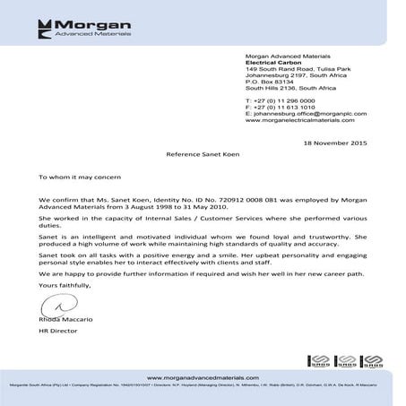 Reference Letter Sanet Koen | PDF