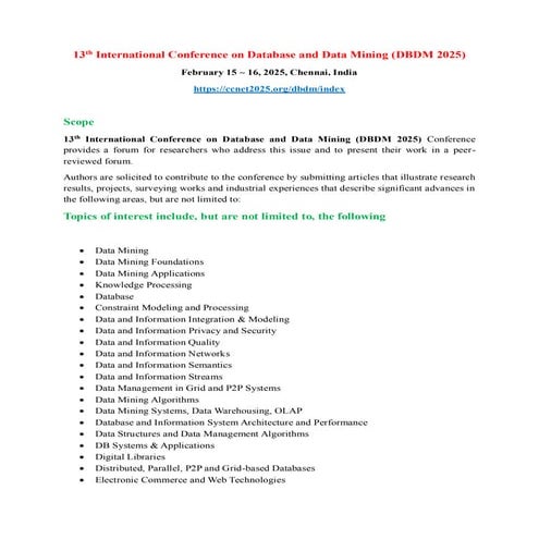13th International Conference on Database and Data Mining (DBDM 2025) | PDF