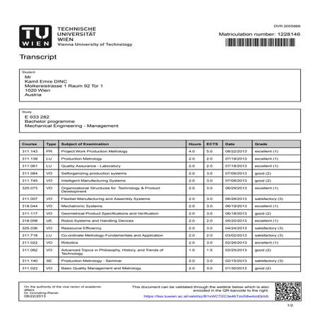 TU Wien - Transcript | PDF
