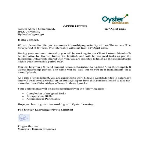 Jameel - OFFER LETTER | PDF