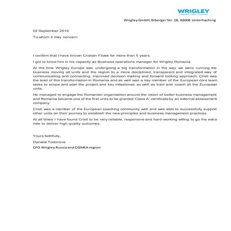 Reference Letter - Cristian Fitzek for S_OP | DOCX | Business ...
