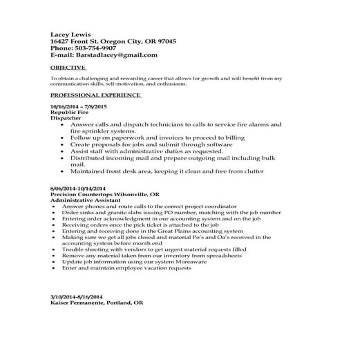 Lacey Lewis Resume 2015 | DOC