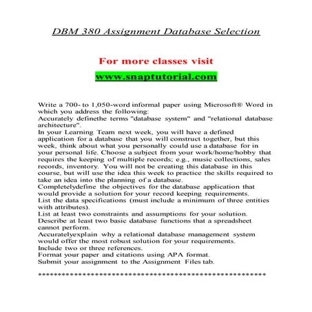 Dbm 380 Education Specialist-snaptutorial.com | Databases | Computer Software and Applications