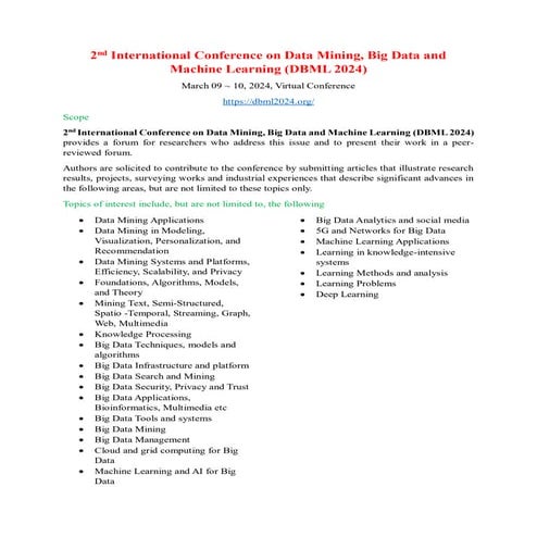 2nd International Conference on Data Mining, Big Data and Machine Learning (DBML 2024) | PDF