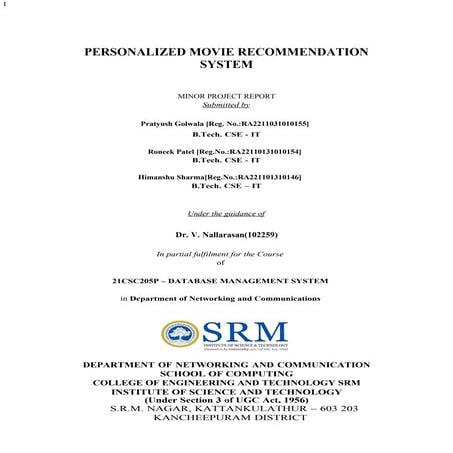 PERSONALIZED MOVIE RECOMMENDATION SYSTEM MINOR PROJECT REPORT | DOCX