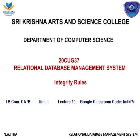 DBMS - Lecture 10 - Integrity Rule Rule1, Rule 2.pptx