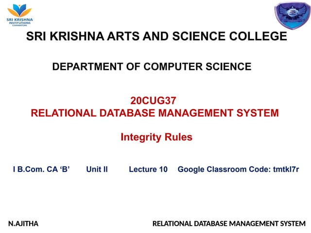 DBMS Integrity rule | PPTX