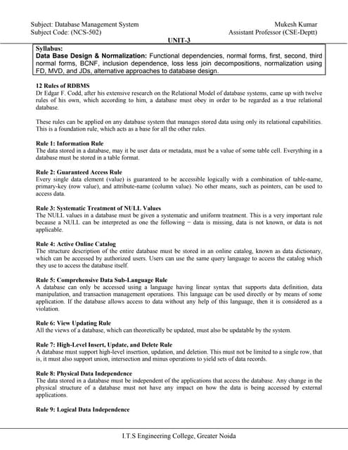 Functional Dependencies And Normalization Pptx