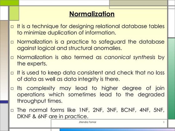 Normalization In Dbms Pptx