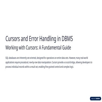 Comprehensive Guide to Cursors and Error Handling in DBMS | PPTX