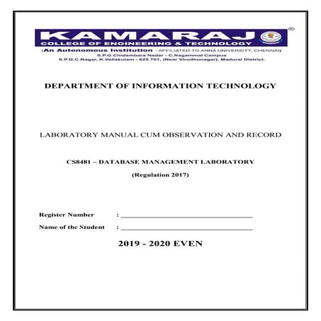 Dbms lab manual | PDF | Databases | Computer Software and Applications