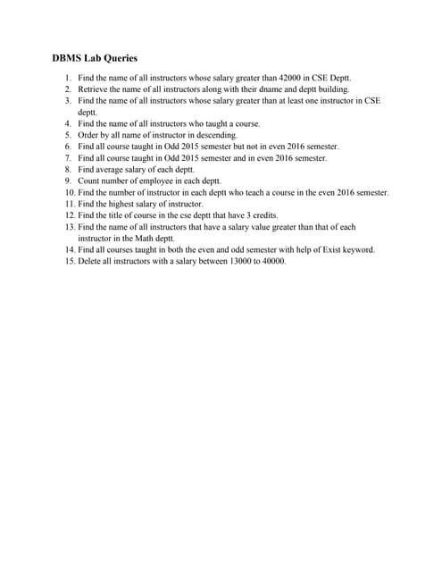 Dbms Lab Queries Pdf
