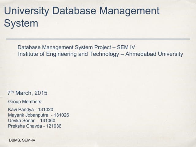 University Database Management Project Pptx Databases Computer