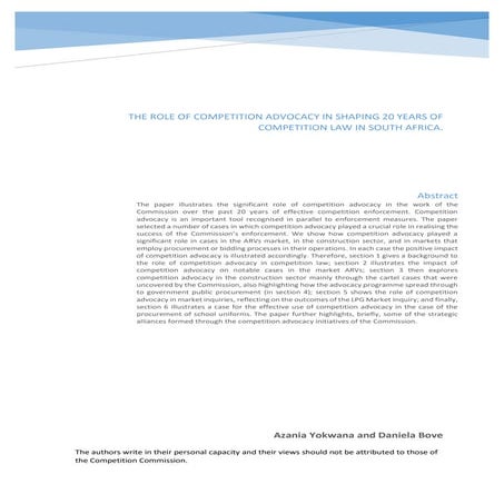 D bove and a yokwana 'the role of competition advocacy in shaping 20 ...