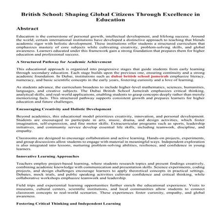 British School: Shaping Global Citizens Through Excellence in Education ...