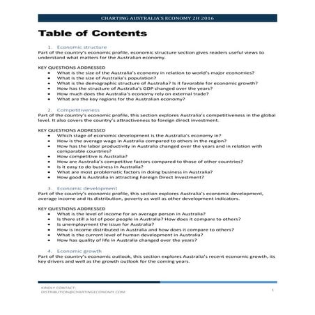 Charting Australia's Economy 2H16 TOC | PDF