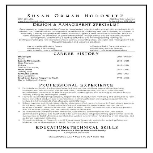 Susan Oxman Horowitz Resume Revisions | PDF