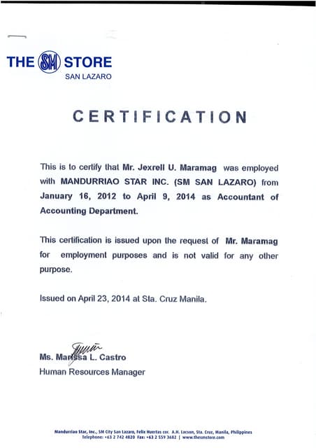 CERTIFICATE OF EMPLOYMENT SIGNED | PDF CERTIFICATE OF EMPLOYMENT SIGNED | PDF
