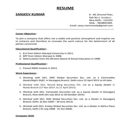 Sanjeev Resume (1) | DOC