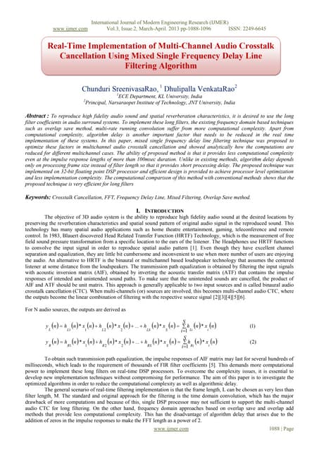 Real Time Dsp Implementation Of Audio Crosstalk Cancellation Using 7414