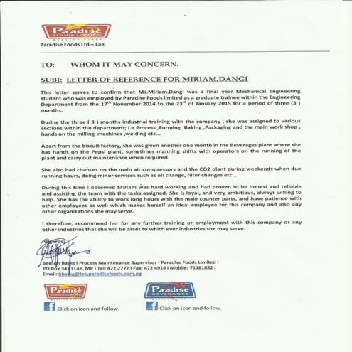 Industrial Training Reference Letter | PDF