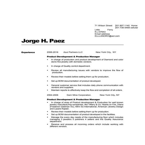 Jorge Paez's resume newest | PDF