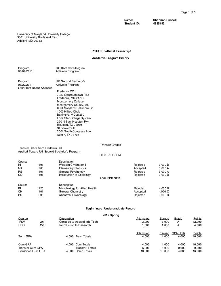 UMUC Offical Transcript