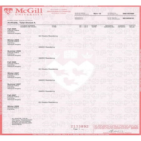 McGill transcript 1. | PDF