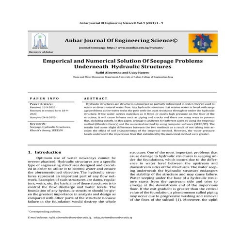 Emperical and Numerical Solution Of Seepage Problems Underneath ...