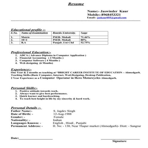 jas reume 2 | DOC | Education