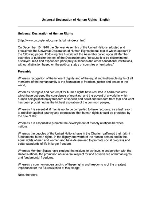 Human rights (Universal Declaration of Human Rights) | PPT
