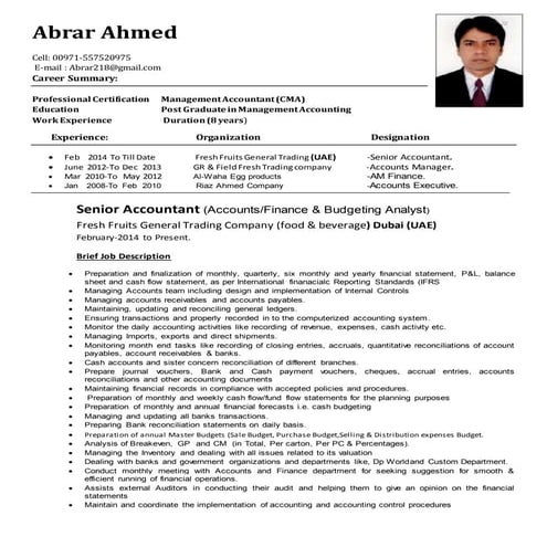 Abrar Ahmed Resume | DOCX | Business Accounting & Finance | Business