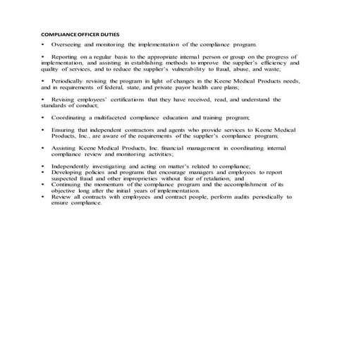 COMPLIANCE OFFICER DUTIES | DOCX