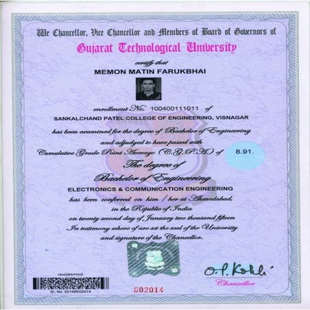 B.E.-E.C. Degree Certificate | PDF