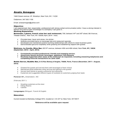 Anais Amagee Resume | PDF