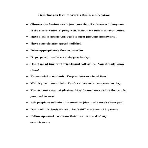 How to work a Business Reception | DOC