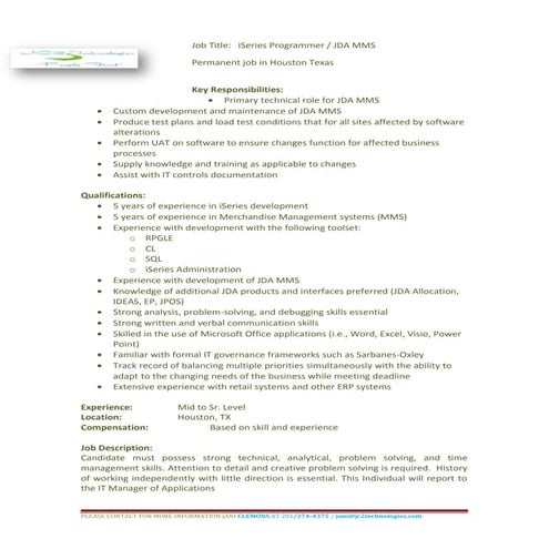 JDA MMS Programmer Analyst 150414 | DOC | Technology & Computing