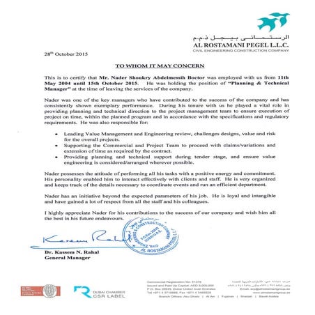 Nader Boctor - Service Letter | PDF