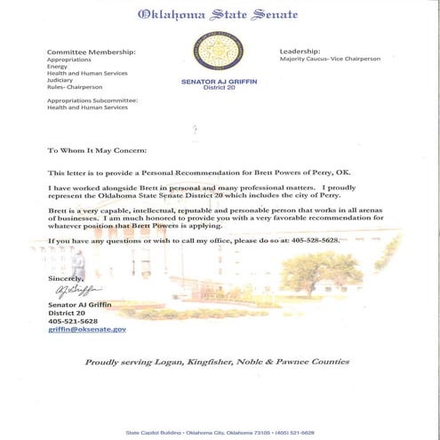 Senator Griffin Letter of Recommendation | PDF