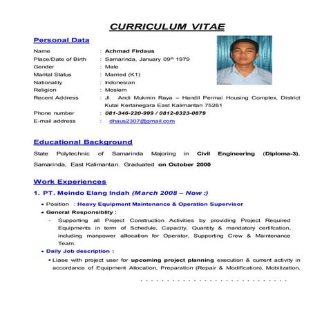 Professional Resume Achmad Firdaus (Dec 2015 ) | DOCX