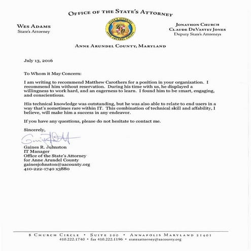 Letter of Recommendation for Matt Carothers (1) | PDF