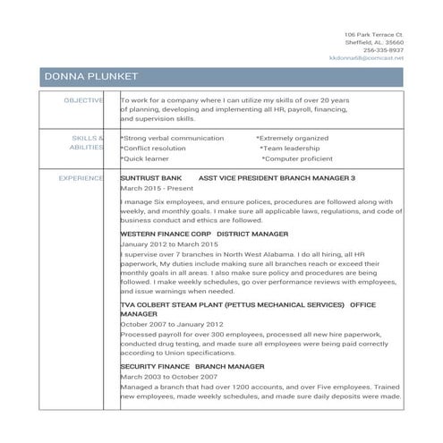 Donna Plunket Resume 7-2015 | PDF