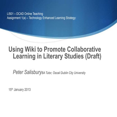 Using Wiki to Promote Collaborative Learning in Literary Studies (Draft ...