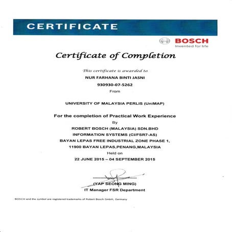 Intra certificate awarded | PDF