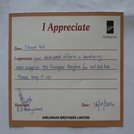 Appreciation Letter for Supplier Development | PDF