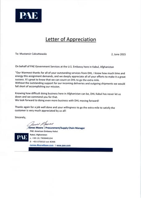 IOM Appreciatian Letter